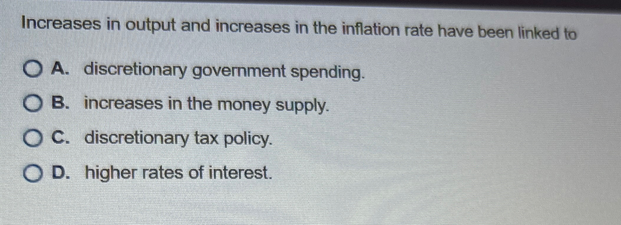 Solved Increases in output and increases in the inflation | Chegg.com