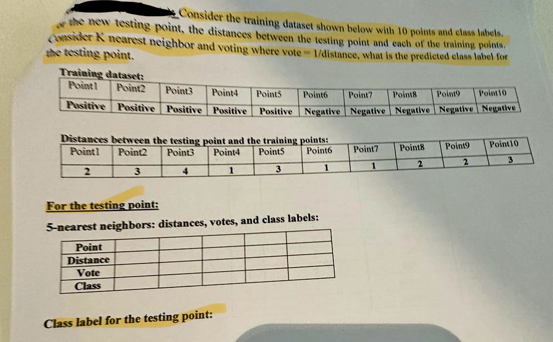 Consider the training dataset shown below with 10 | Chegg.com
