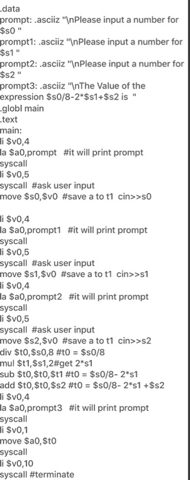 Solved data prompt: .asciiz "\nPlease input a number for | Chegg.com