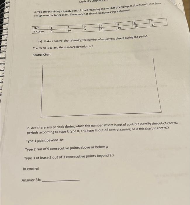 Solved 3. You are examining a quality-control chart | Chegg.com