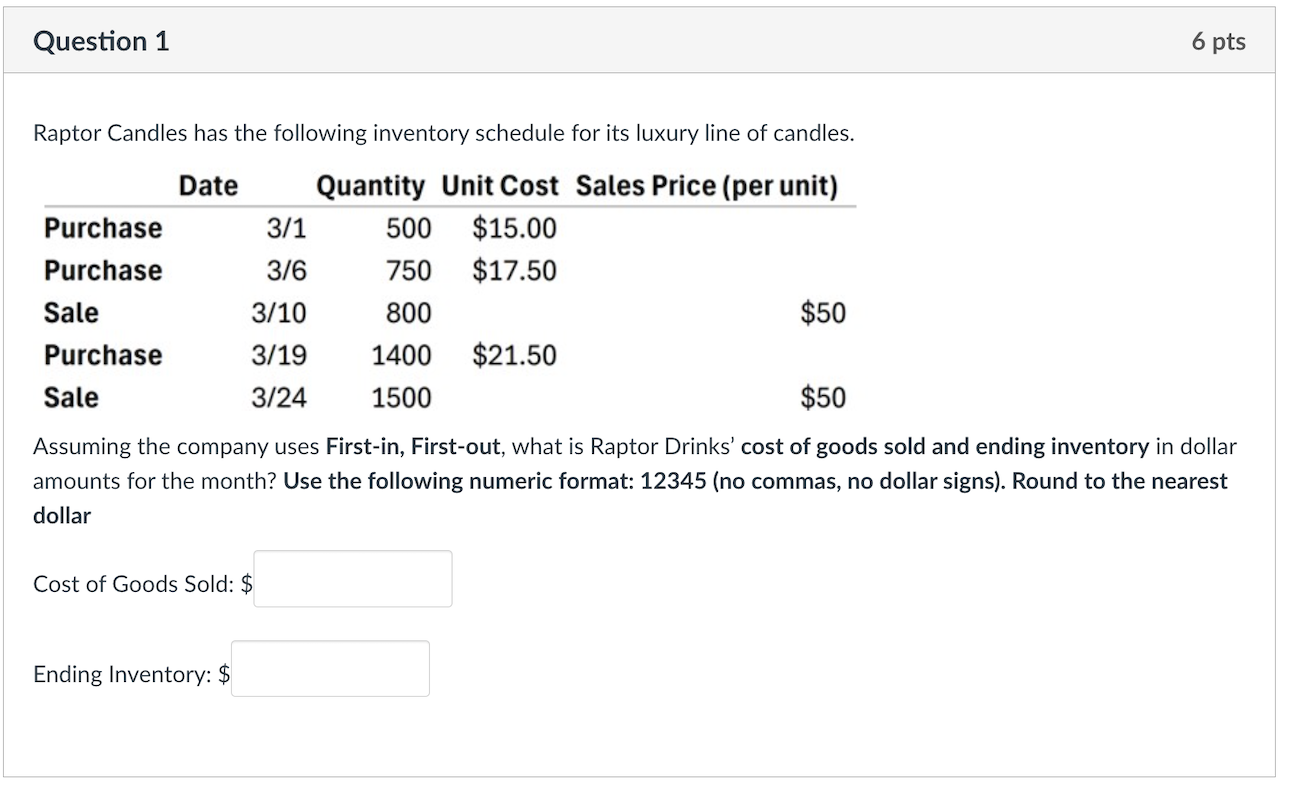 Solved Question 1Raptor Candles has the following inventory | Chegg.com