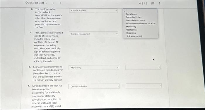 Match each Control in Column 2 with a. One or more | Chegg.com