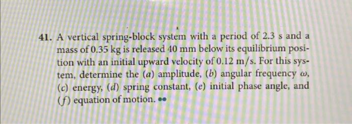 Solved 41. A vertical spring-block system with a period of | Chegg.com