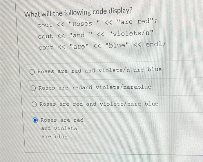 Solved What will the following code display? cout