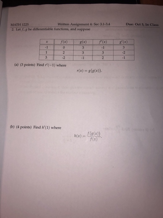 Solved Due: Oct 3, In Class MATH 1225 Written Assignment 4: | Chegg.com