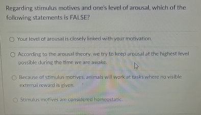 Regarding stimulus motives and one's level of | Chegg.com