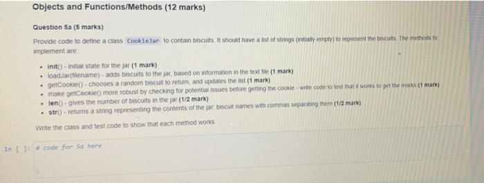Solved Objects and Functions/Methods (12 marks) Question 5 | Chegg.com