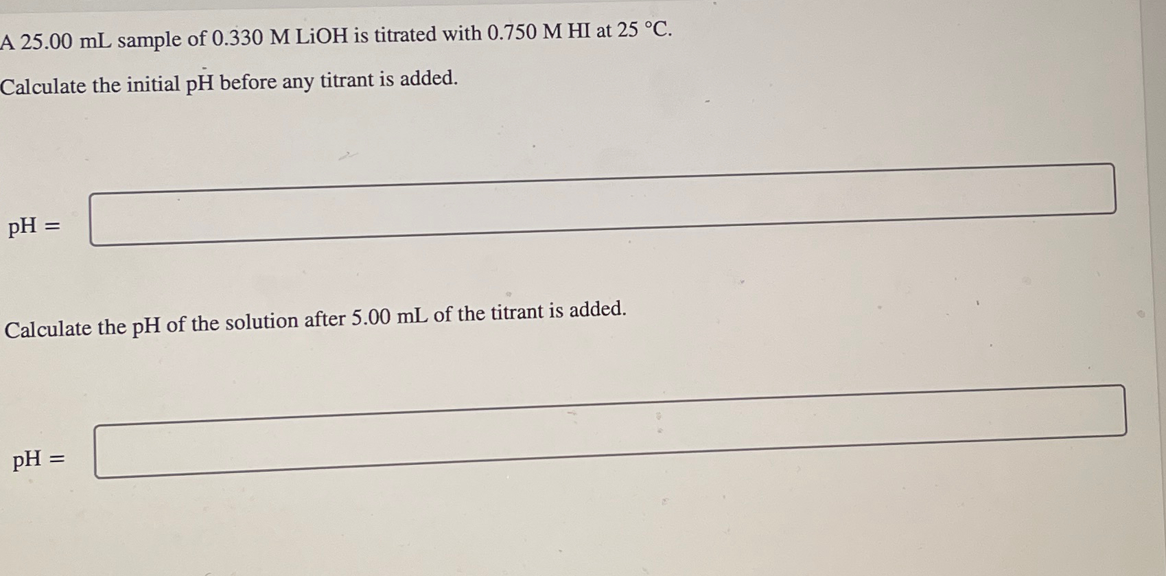 Solved A 25.00mL ﻿sample of 0.330MLiOH is titrated with | Chegg.com