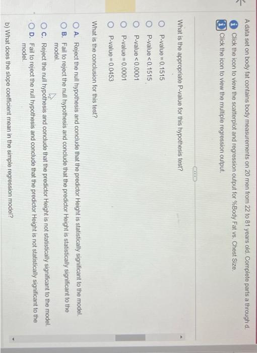 Solved Scatterplot and Regression Output for \%Body Fat vs. | Chegg.com