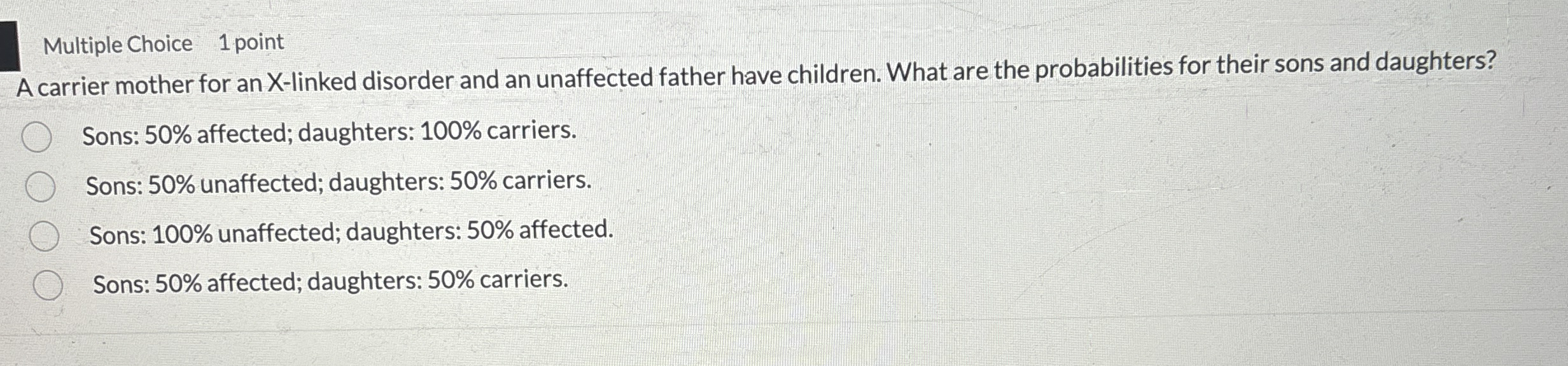 Solved Multiple Choice 1 ﻿pointA carrier mother for an | Chegg.com