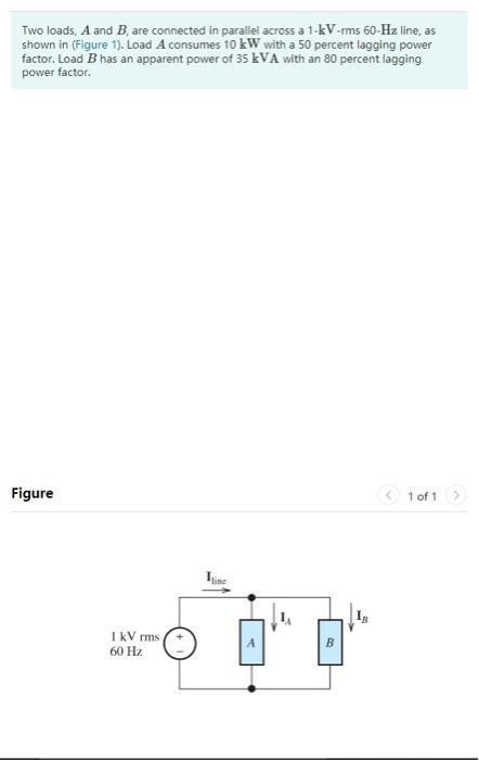 Solved Two loads, A and B are connected in parallel across a | Chegg.com