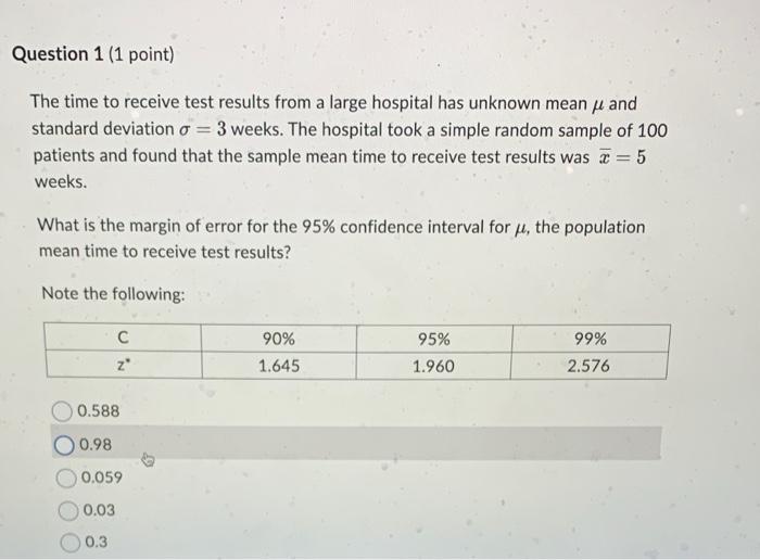 Solved The time to receive test results from a large | Chegg.com