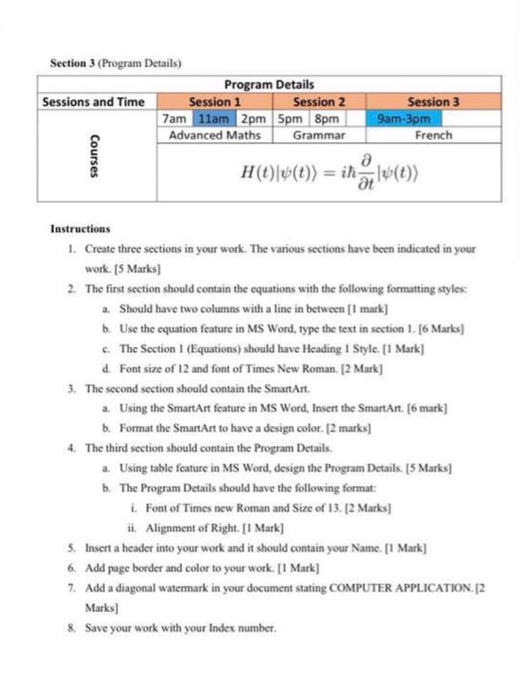 Section 3 (Program Details) Program Details Sessions | Chegg.com