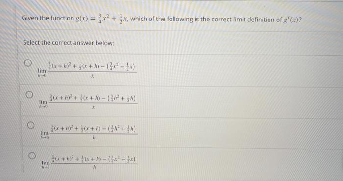 Solved Given the function g(x) = 2x2 + 3x, which of the | Chegg.com