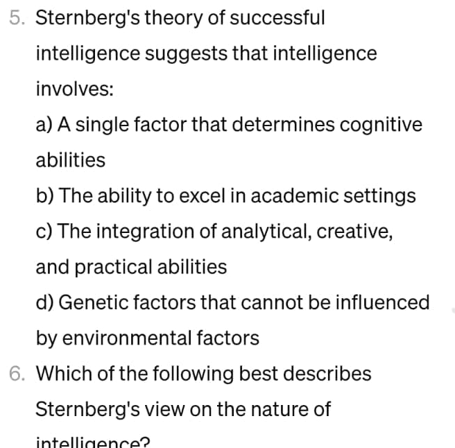 Solved Sternberg's theory of successful intelligence | Chegg.com