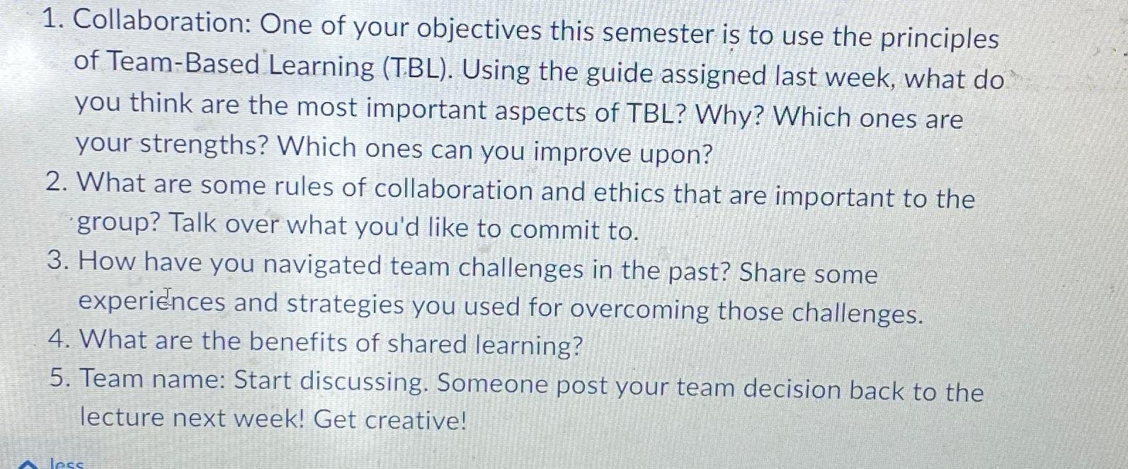 Solved Collaboration: One of your objectives this semester | Chegg.com