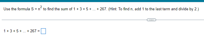 Solved Use the formula S=n2 ﻿to find the sum of | Chegg.com