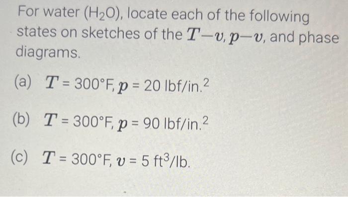 Solved For water (H2O), locate each of the following states | Chegg.com