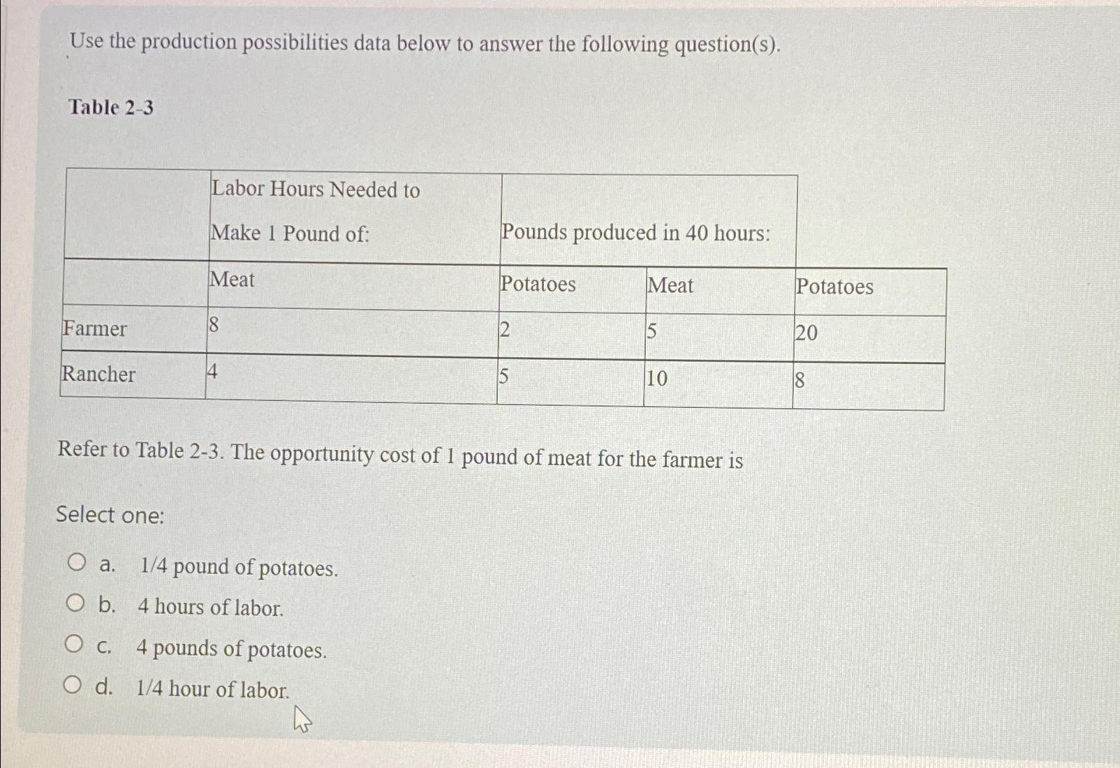 Solved Use the production possibilities data below to answer | Chegg.com
