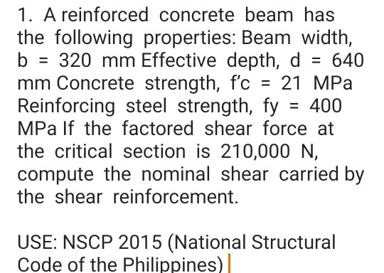 Solved 1. A reinforced concrete beam has the following | Chegg.com