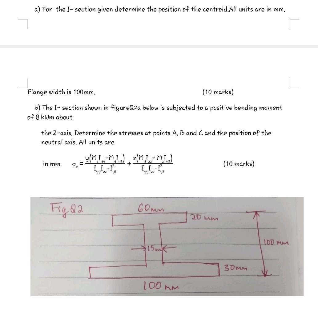 Solved a) ﻿For the I- ﻿section given determine the position | Chegg.com
