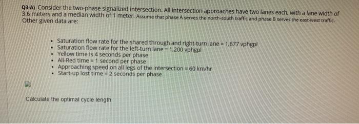 Solved Q3-A) Consider the two-phase signalized intersection. | Chegg.com