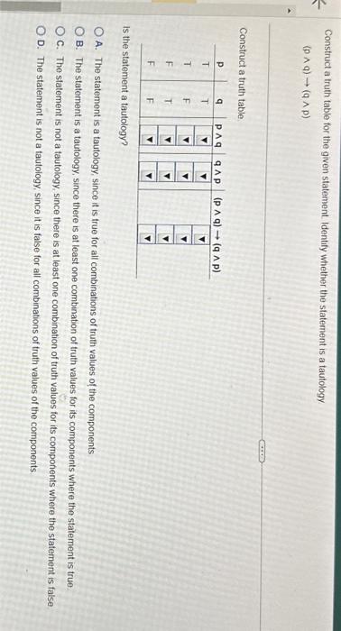 Solved Construct a truth table for the given statement. | Chegg.com