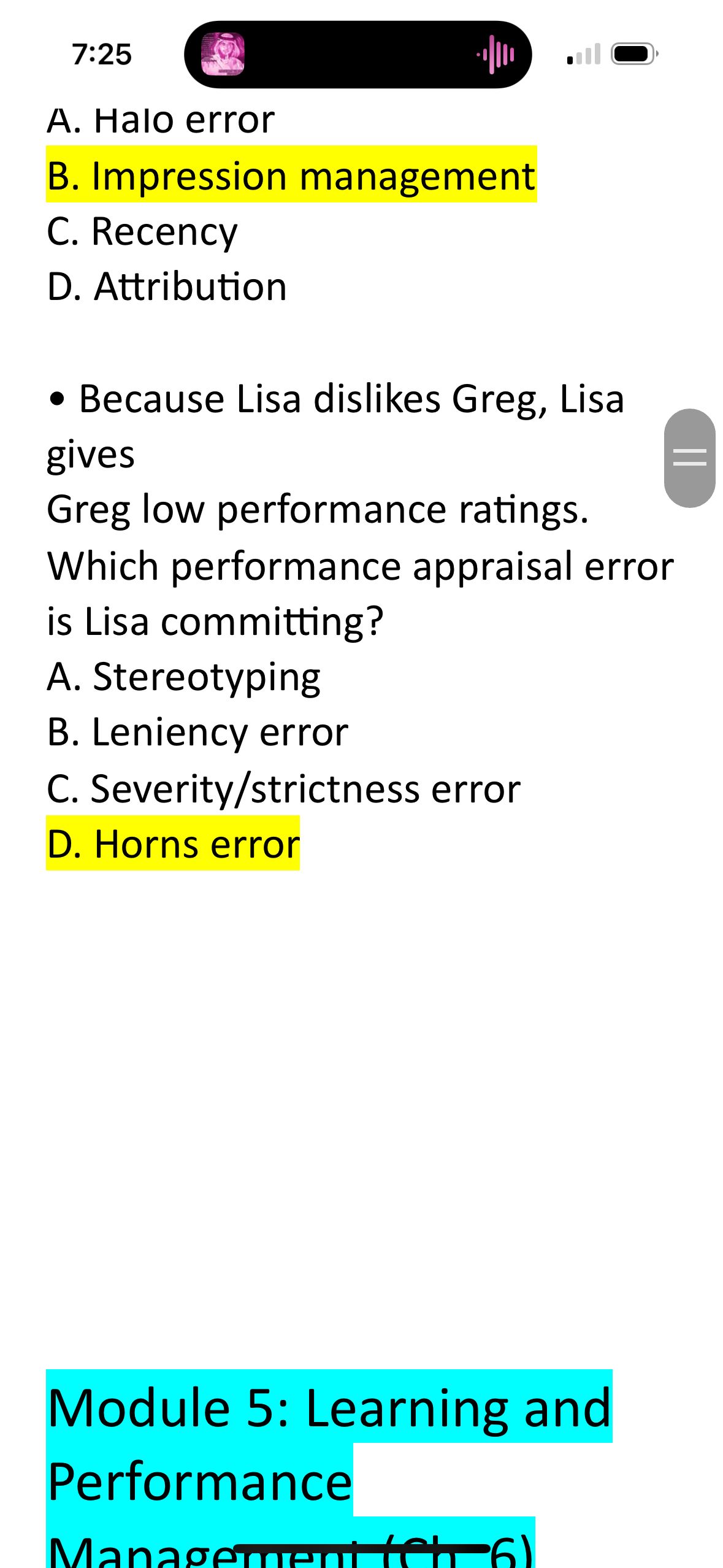 Solved 7:25A. ﻿Halo errorB. ﻿Impression managementC. | Chegg.com