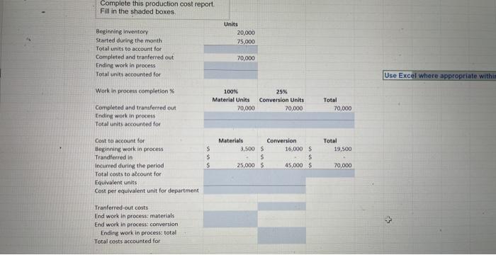 Solved Use Excel where appropriate within | Chegg.com