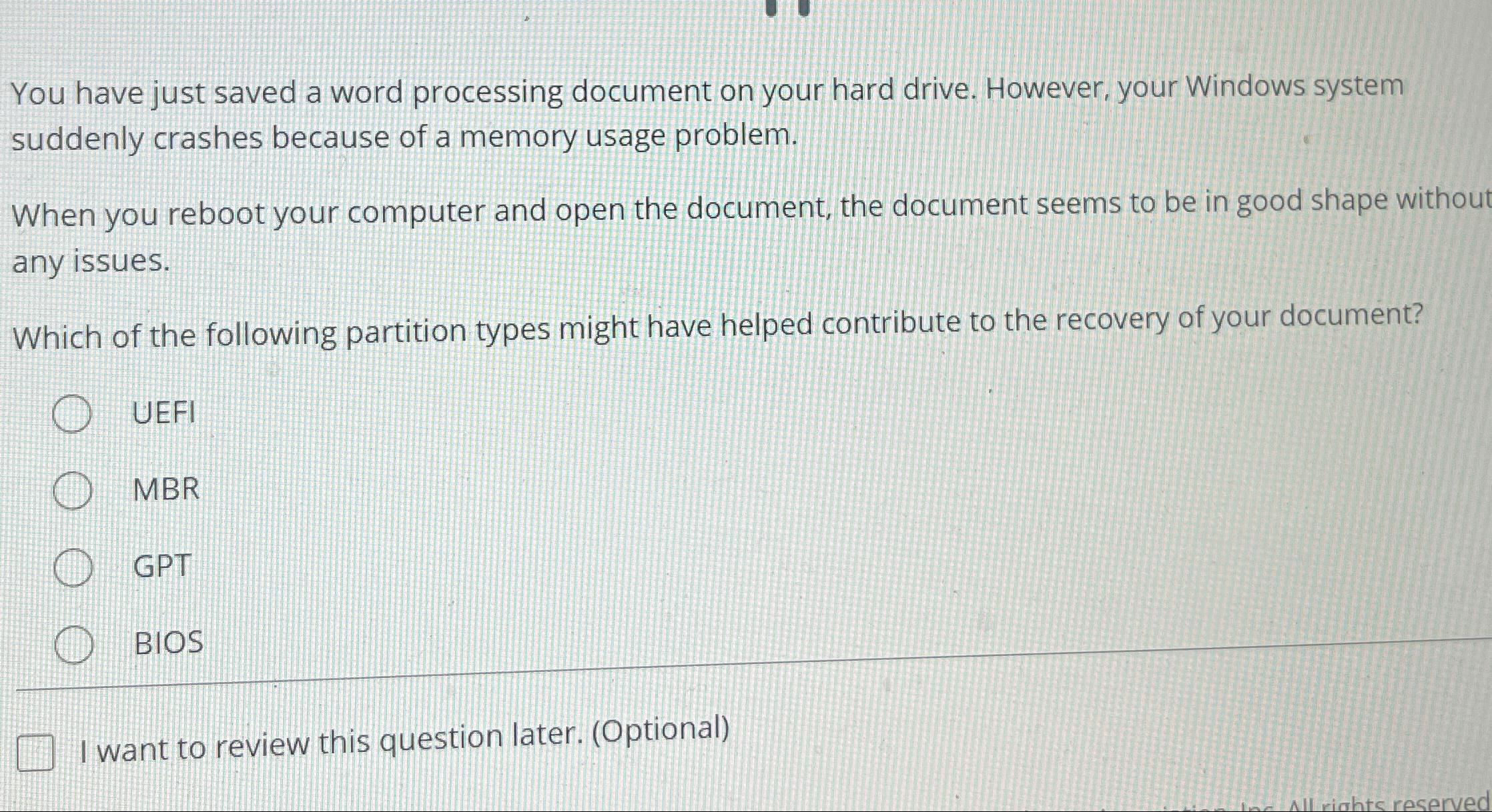 Solved You have just saved a word processing document on | Chegg.com