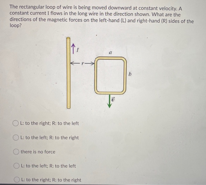 Solved The rectangular loop of wire is being moved downward | Chegg.com
