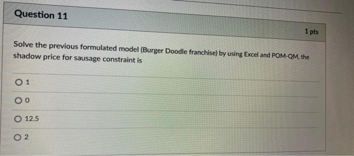 Solved The manager of a Burger Doodle franchise wants to | Chegg.com