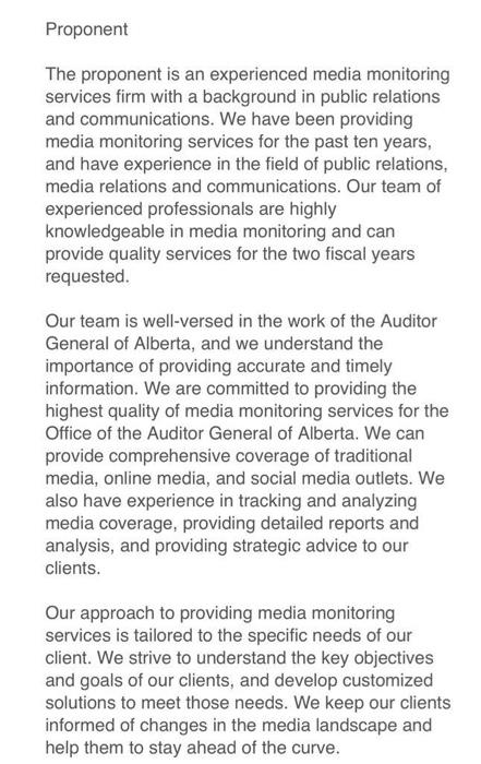 Solved Request for Proposals for a Media Monitoring Service | Chegg.com