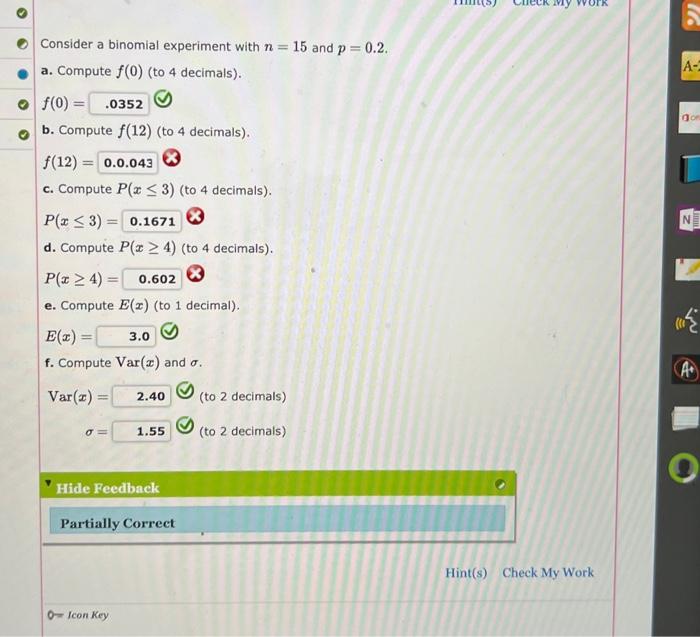 Consider a binomial experiment with n=15 and p=0.2. | Chegg.com