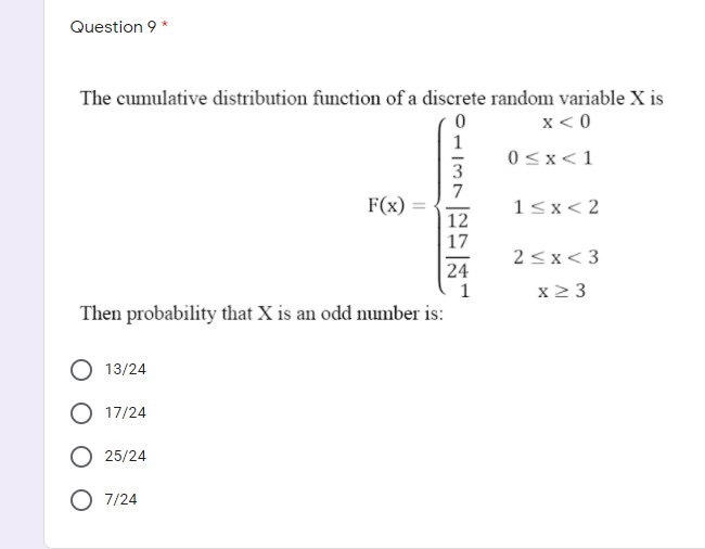 Solved Question 9* The cumulative distribution function of a | Chegg.com