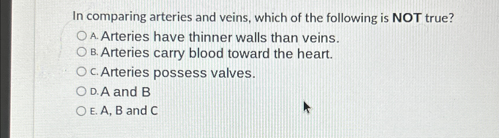 Solved In comparing arteries and veins, which of the | Chegg.com