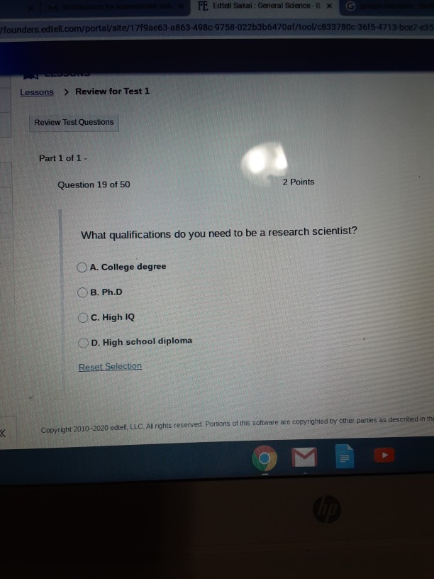 Solved FE Edtell Sakai : General Science-B * | Chegg.com