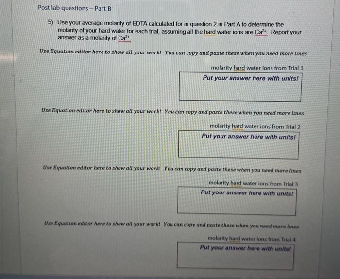 Part B - Unknown Analysis5) Use your average molarity | Chegg.com