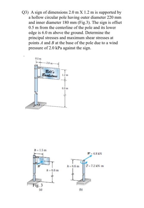Solved (3) A sign of dimensions 2.0 m X 1.2 m is supported | Chegg.com