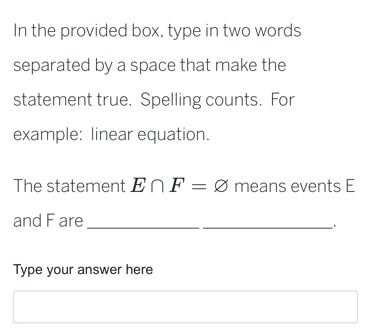 Solved In the provided box, type in two words separated by a | Chegg.com