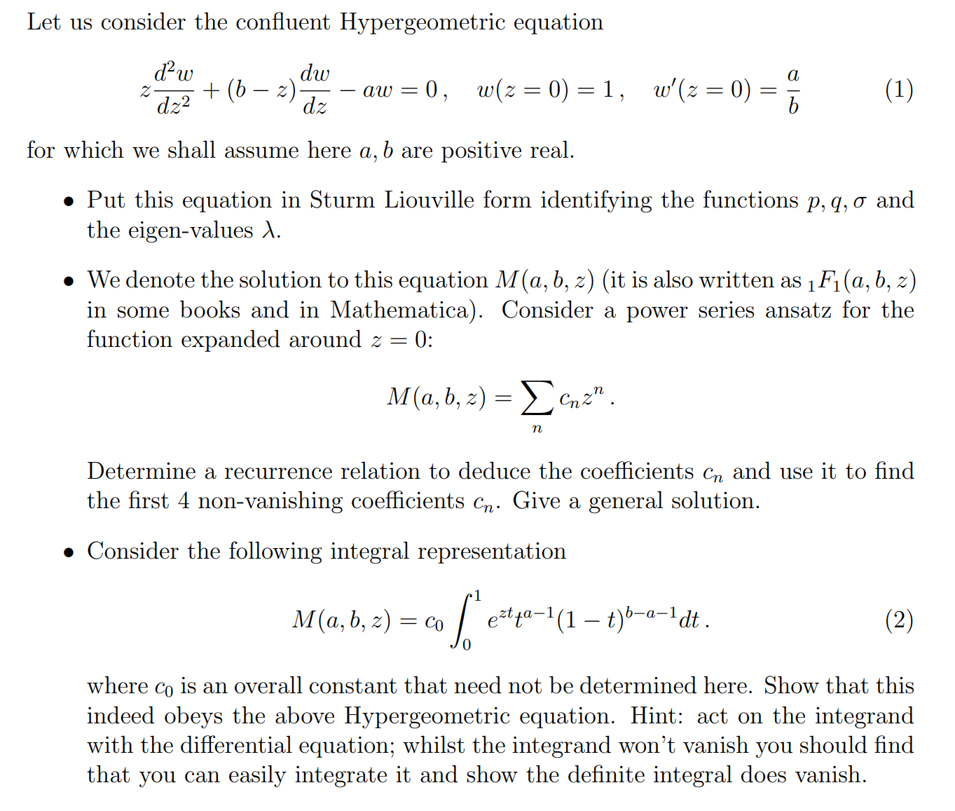 Solved Let us consider the confluent Hypergeometric | Chegg.com