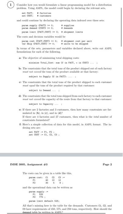 1 Consider how you would formulate a linear | Chegg.com