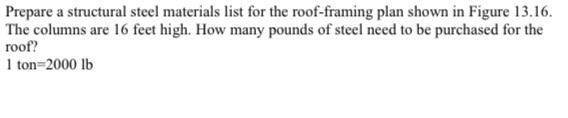 Solved Prepare a structural steel materials list for the | Chegg.com
