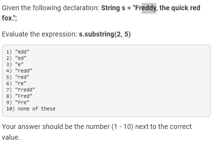 Solved Given the following declaration: String s = ﻿"Freddy, | Chegg.com