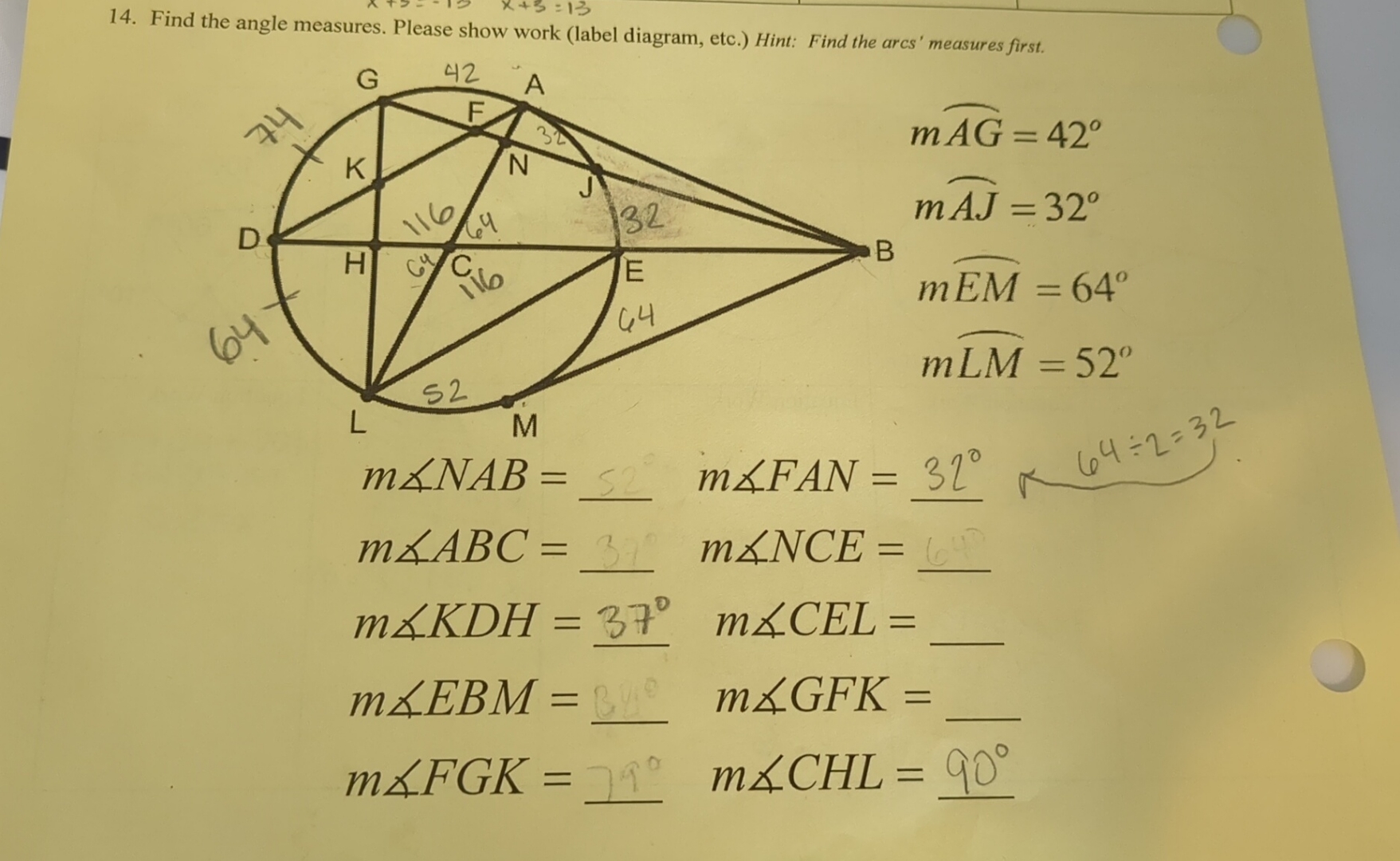 Solved Find the angle measures. Please show work (label | Chegg.com