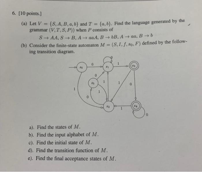 Solved (a) Let V={S,A,B,a,b} and T={a,b}. Find the language | Chegg.com