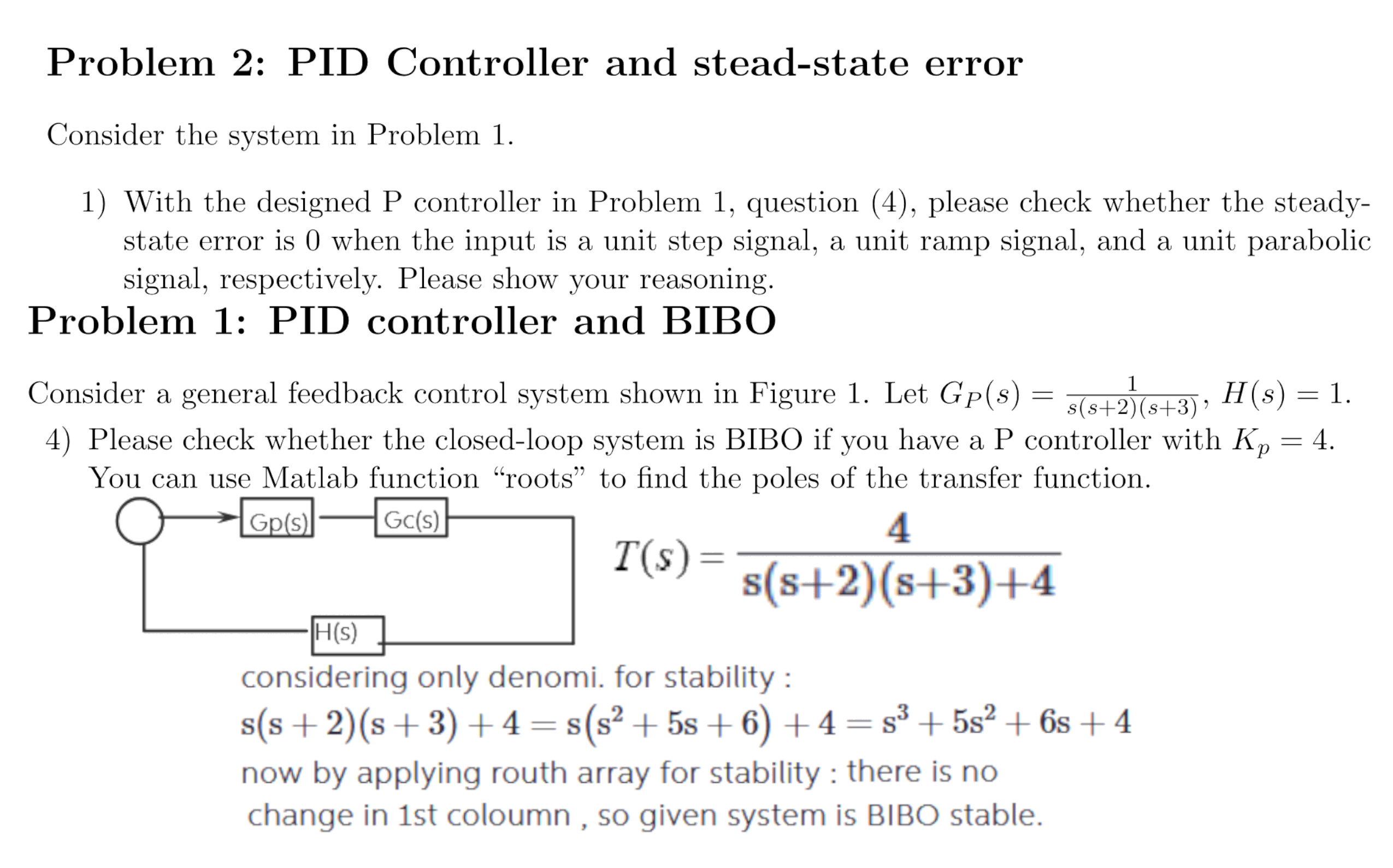 Solved Problem 2: PID Controller and stead-state | Chegg.com