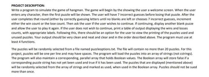 Solved PROJECT DESCRIPTION: Write a program to simulate the | Chegg.com