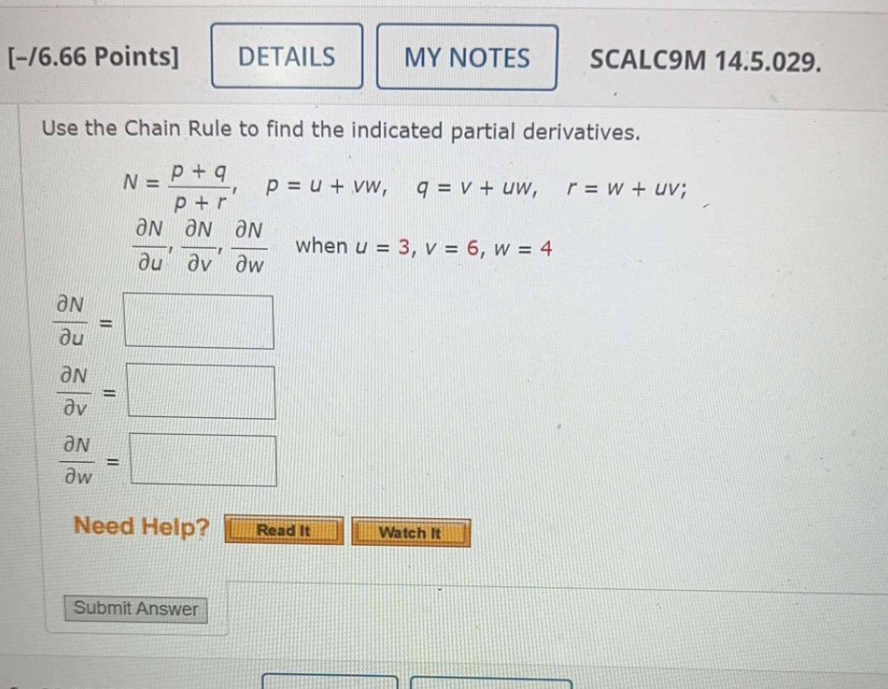 Solved Points]SCALC9M 14.5.029.Use the Chain Rule to find | Chegg.com