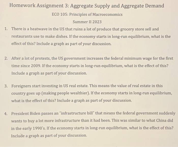 Solved Homework Assignment 3: Aggregate Supply and Aggregate | Chegg.com